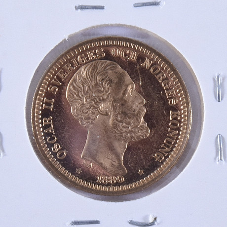 MYNT, guld, 20 kr, Oscar II, 1880. Mynt, Medaljer & Frimärken - Mynt ...