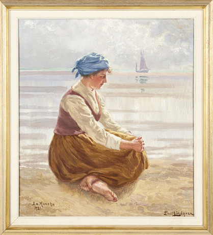 EMIL LINDGREN (1866-1940). Woman sitting on the beach, signed and dated ...