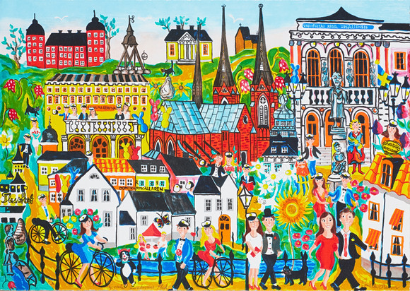 GUNILLA MANN. "Uppsala knowledge city", color lithograph, Gunilla Mann ...