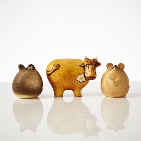 LISA LARSON. Figurines, 3 pieces, stoneware, polychrome glazed ...