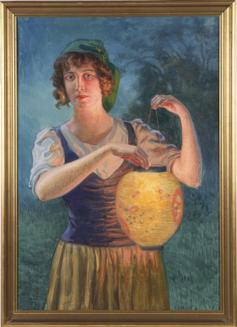 EMIL LINDGREN (1866-1940. Woman with lantern, oil on canvas, signed and ...