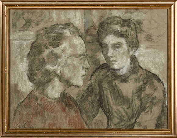 LOTTE LASERSTEIN. CHALK AND CRAYONS. Portrait of two women. Signed ...