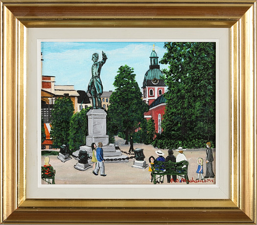 BENGT OLOV ABRAHAMSSON. Kungsträdgården, signerad, olja på duk. Konst ...