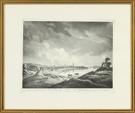 J F MARTIN. "Utsigt af Götheborg från Skansen Götha Lejon", etsning ...