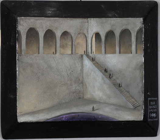 MAX MAGNUS NORMAN. "Arrival hall", oil on wooden panel, signed and ...