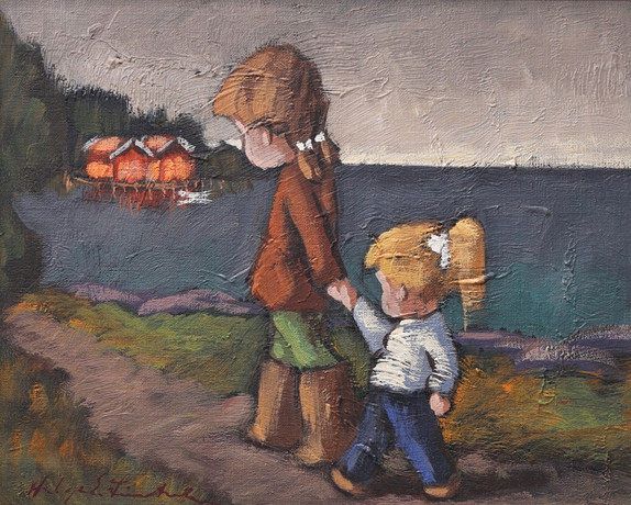 HELGE E. LINDHOLM. Barn, olja på duk, signerad. Konst - Måleri - Auctionet