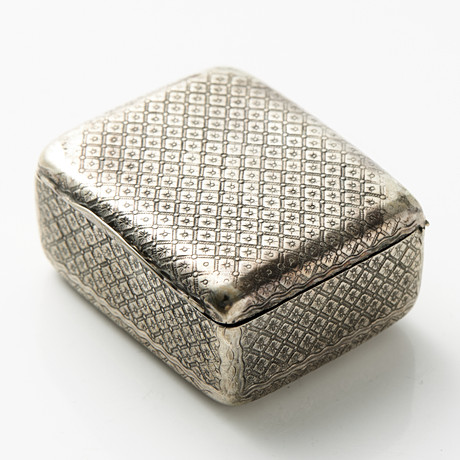 BOX with COVER, silver, 19th century, unidentified stamp, engraved ...