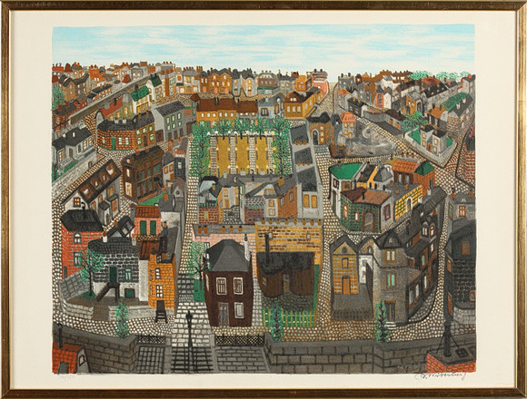 ARVID WIDERBERG. Cityscape. Color lithography. Signed. Art - Engravings ...