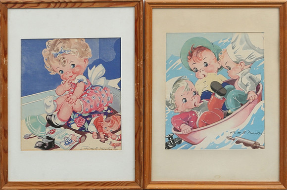 RUTH E. NEWTON. Children's illustrations, 2 offset prints, signed in ...