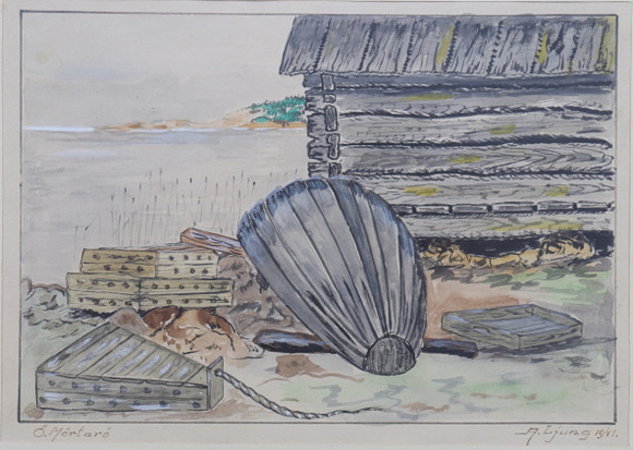 OIDENTIFIERAD KONSTNÄR. Watercolor, motif from Öster-Mörtarö, signed A ...