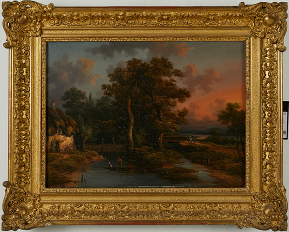 ALEXANDER GÉRÉ. Oil on canvas, 19th century, signed, rural motif, gilt ...
