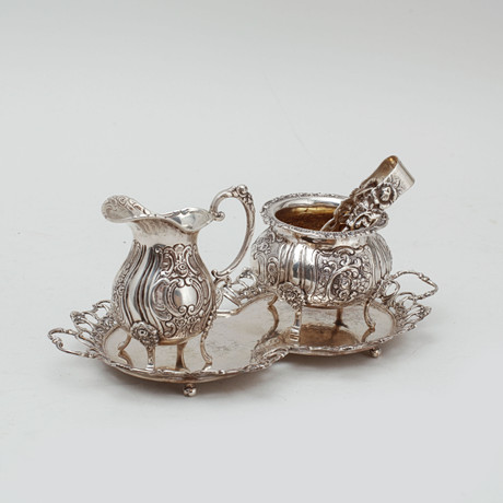 SERVISDELAR, 4 delar, silver, bl.a Gewe samt importstämplar, 1900 ...