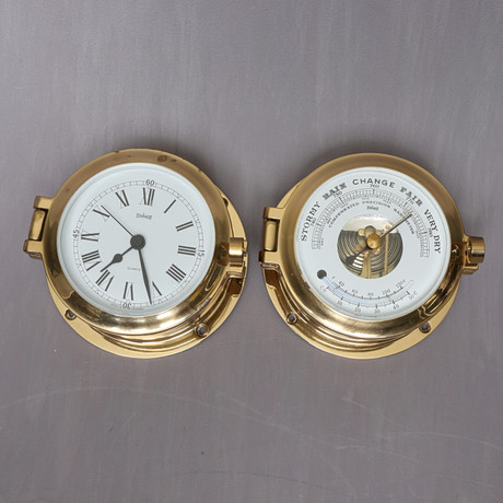 SKEPPSUR o BAROMETER m TERMOMETER, mässing, quartz, Stockburger, 1900 ...