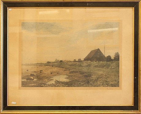 AXEL HOLM. house on the coast. Art - Engravings & Prints - Auctionet