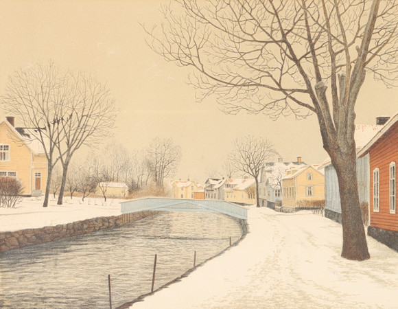 REINHOLD LJUNGGREN. Motif from Trosa, color lithograph, signed R.Lj ...