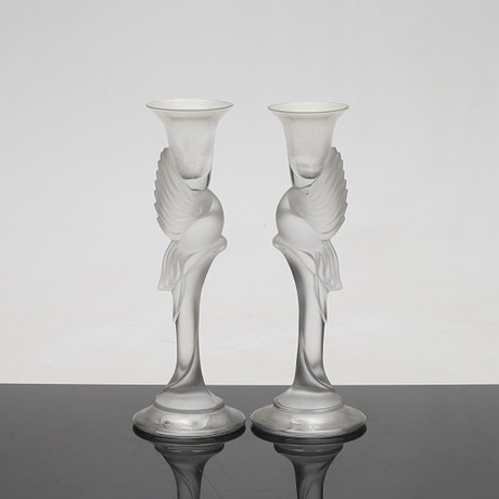 CANDLESTICKS, a pair, glass, "Kissing Doves", Igor Carl Fabergé, France ...