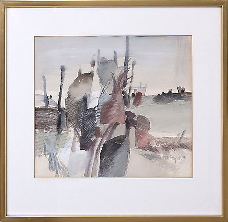 RUNE KINDGREN. "Buskmark" akvarelli, signeerattu ja päivätty, R ...