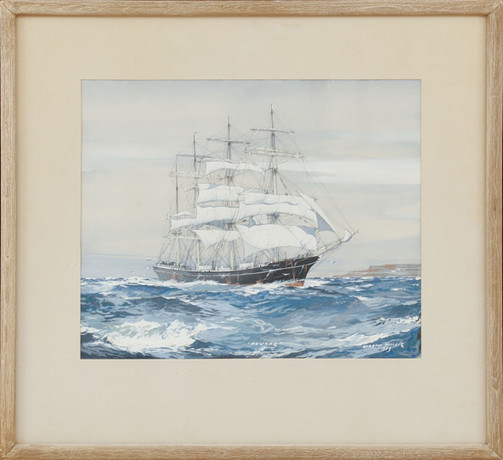 GORDON MACFIE. Skeppsporträtt "Ponape". Gouache, signerad och daterad ...