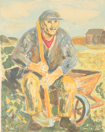 ALBIN AMELIN. "Lantarbetare", färglitografi, signerad Amelin. Konst ...