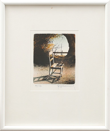 NILS ERIK JOHANSSON, color lithograph, motif with chair, signed and ...