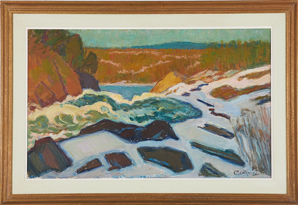 CARL MAGNUS LINDQVIST (1884-1977). "Tidig vår vid Fällforsen", olja på ...