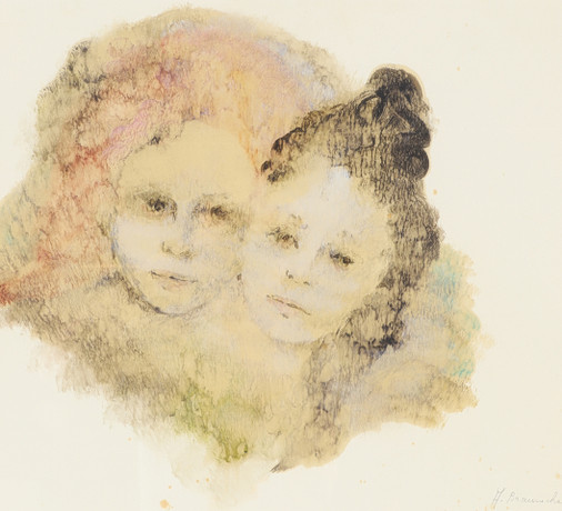 ANDRÉ BRAUNECKER. Woman's face, watercolour, signed A. Braunecker. Art ...