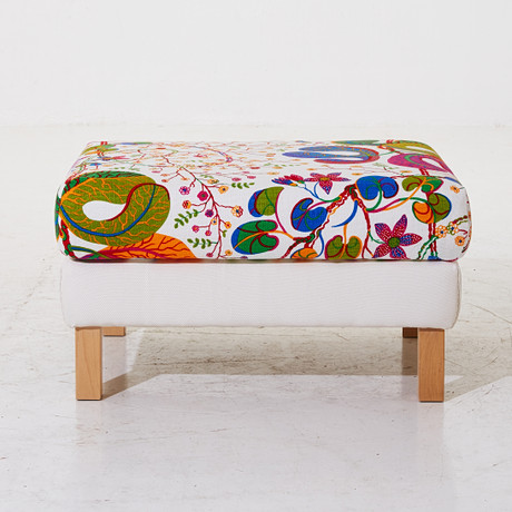SITTING POUCH, 2000s, wooden feet, covered in Josef Frank's "Tehran ...