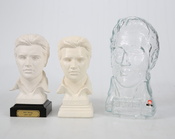 COLLECTOR BUSTS, porcelain, plaster and glass, 3 pieces, Elvis Presley ...
