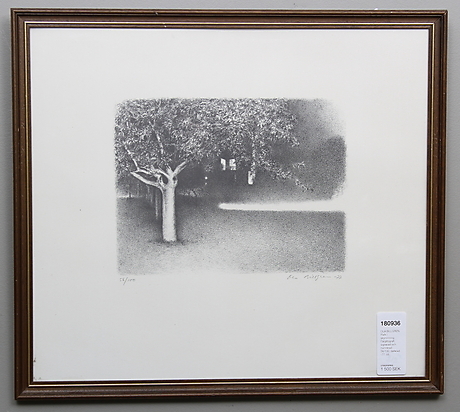 OLA BILLGREN. Parker i skumringen. Farvelitografi, signeret og ...