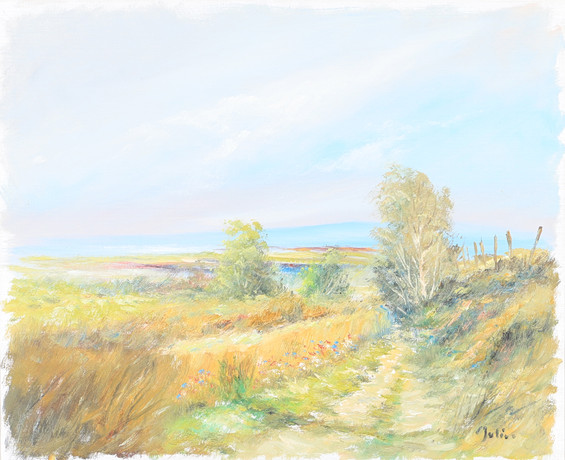 CARL JULIUS. Landscape with coastal strip, oil on canvas, signed C ...