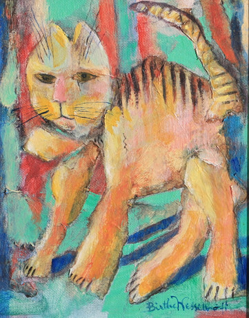 BIRTHE WESSELHÖFT. Katt, olja på pannå, signerad. Konst - Måleri ...