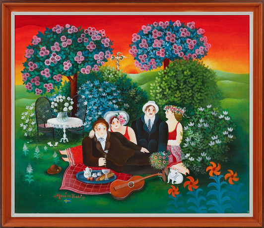 MARION BELIN. Picnic in the green, oil on canvas, signed. Art ...