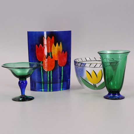 VASES AND BOWL, 4 pcs, glass, Jeanette Karsten, Ulrica Hydman-Vallien ...