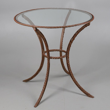 A 20TH CENTURY WROUGHT IRON ROPE TWIST CIRCULAR TOPPED GARDEN TABLE ...