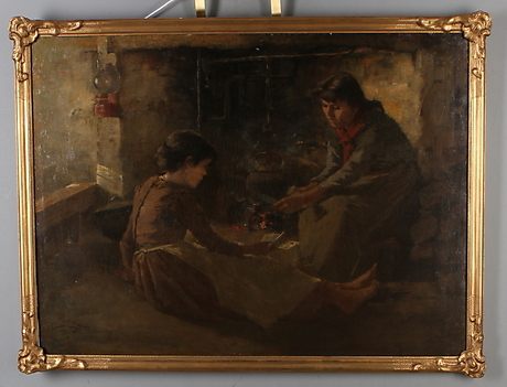 ANNA NORDGREN. Card playing girls, oil on canvas, signed and dated 1894 ...