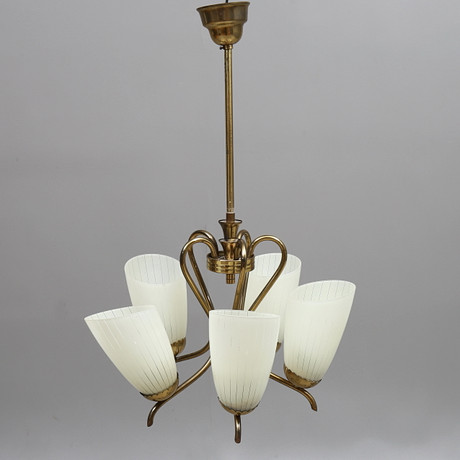 CEILING LAMP, metal, glass, 1950s. Height approx. 66 cm. Lighting ...