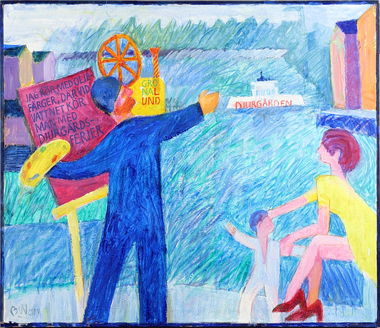 BO WADLUND (1934-2020). The artist and Djurgård ferry, monogram signed ...