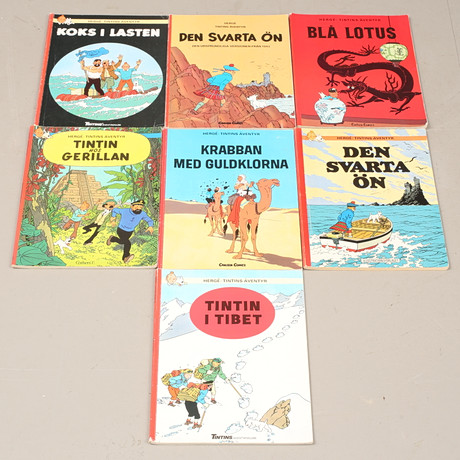 HERGÉ. Series album, The Adventures of Tintin, 7 pieces. Books, Maps ...