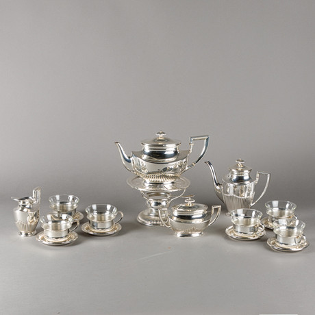 Extensive tea service with tea glasses, 925 silver, Gebr. Kühn ...