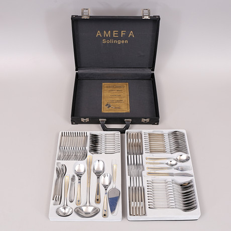 BESTICKUPPSÄTTNING i väska, 71 delar, rostfritt, Amefa, Solingen ...