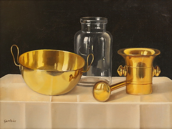 ANDRAS GOMBAR. Olja på duk, signerad. Konst - Måleri - Auctionet