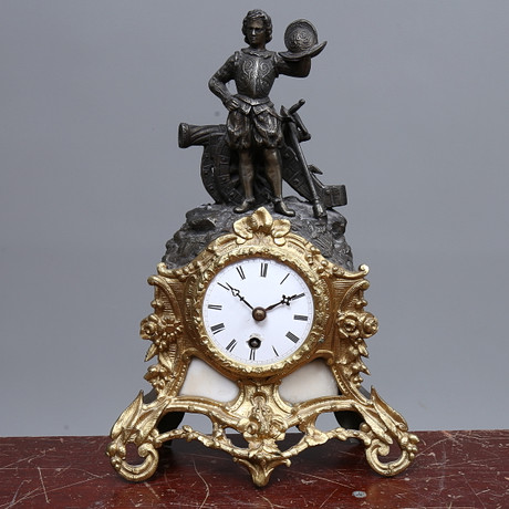 TABLE CLOCK, patinated white metal and brass, 19th/20th century. Clocks ...
