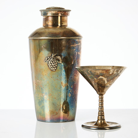 JACOB ÄNGMAN, shaker, GAB, nysilver, medföljande 6 martiniglas ...