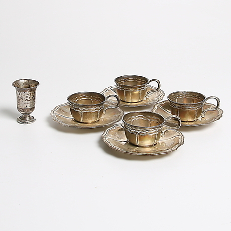 MOCCA CUPS and SNAPSE GLASS, 9 parts, i.a. Sterling Mexico. 1900s ...