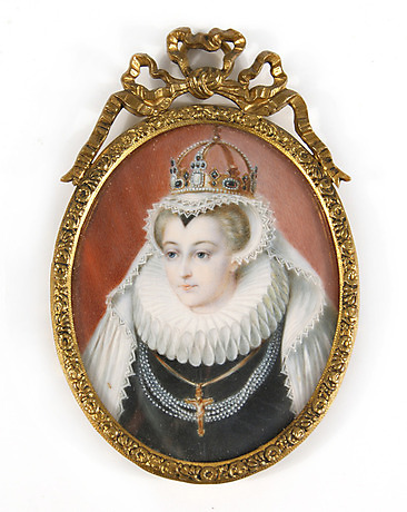 PORTRÄTT MINIATYR, Maria Stuart. 19 århundrade Tempera på elfenben. 7 x ...