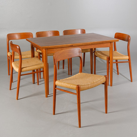 NIELS OTTO MØLLER. Extending table and 6 chairs model 75. teak ...