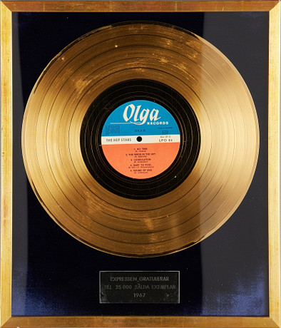 THE HEP STARS, GOLD DISC 1967, plaque "EXPRESSEN CONGRATULATIONS ON ...