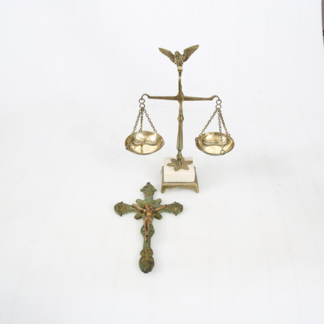 SCALE AND CROSS, metal and stone, 20th century. Silver & Metals - Other ...