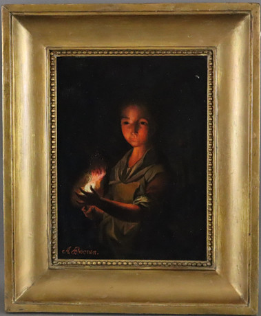 - UNKNOWN. - Girl by torchlight. Art - Paintings - Auctionet