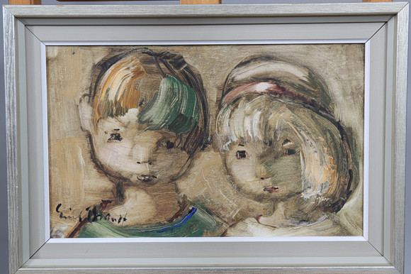 ERIK BRANDT. Oil on Board, 2 children, signed. Art - Paintings - Auctionet